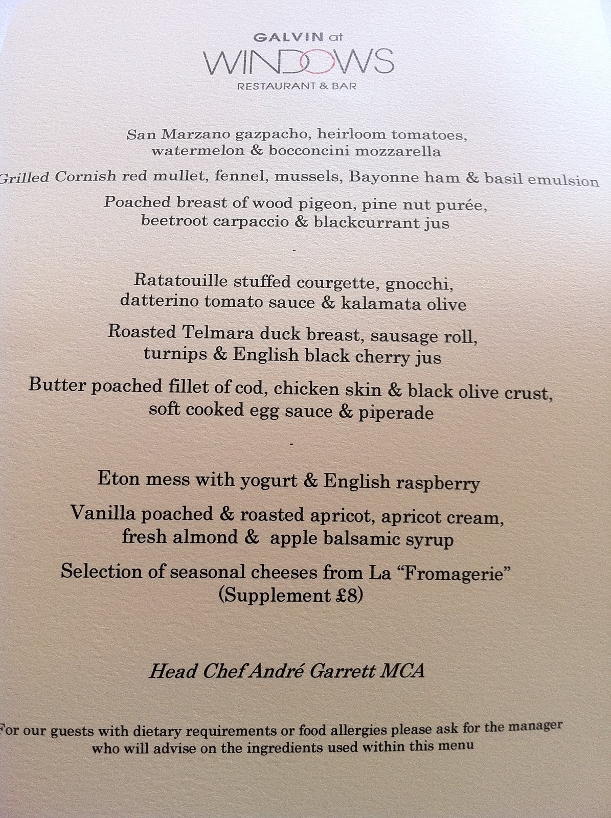 Cheese and Biscuits: Galvin at Windows 2011, Mayfair