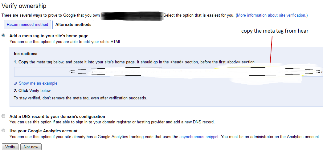Verify your Blogger with Google Webmaster Tool