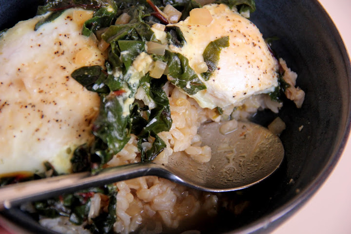 Adventures in all things food: Poached Eggs in Chard over Brown Rice
