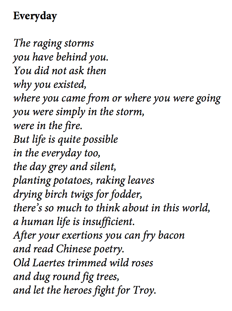 johnirons: Translation of 'Kvardag' by the Norwegian poet Olav H. Hauge