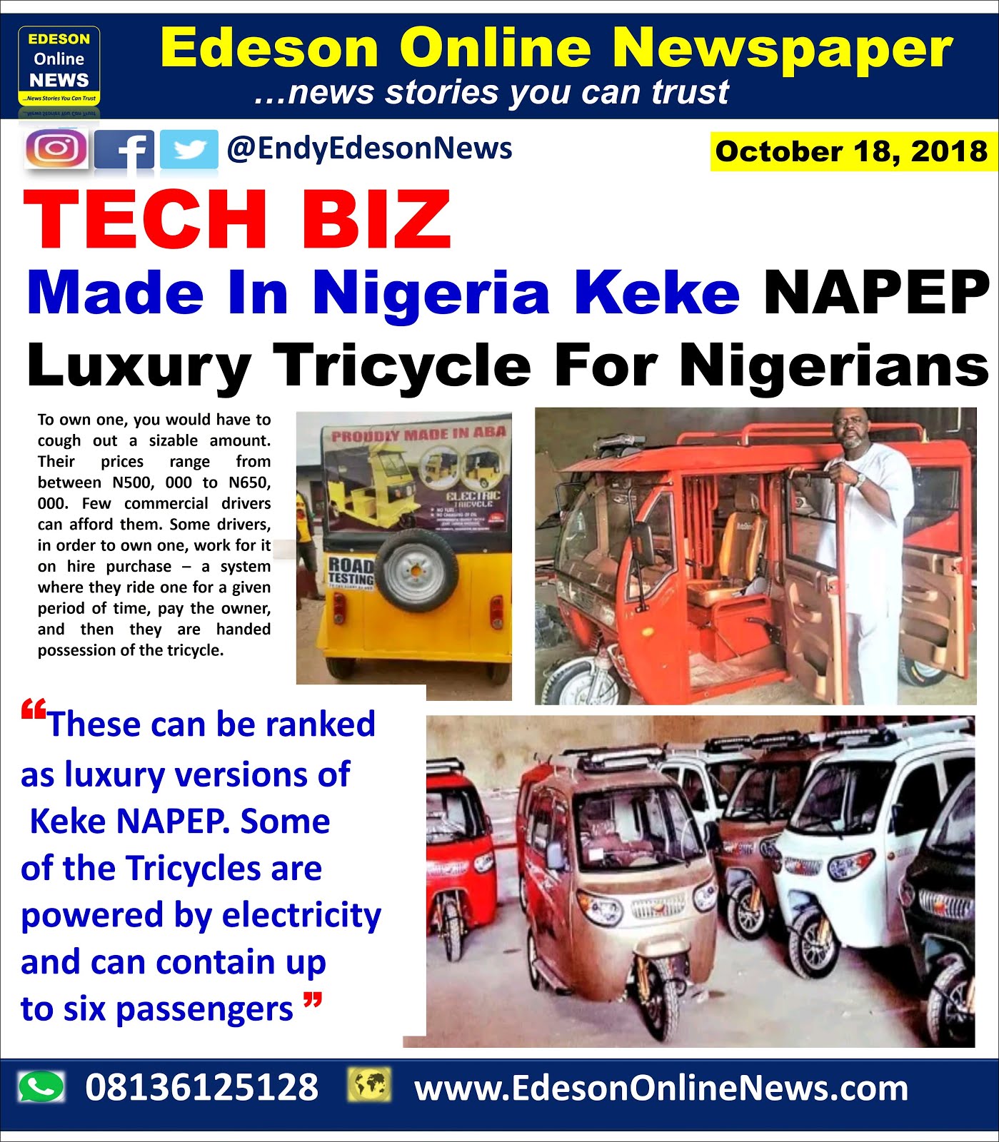 Edeson Online Newspaper: Checkout Our Made-In-Nigeria Keke NAPEP
