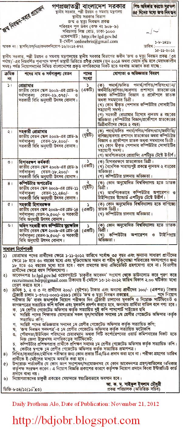 Newspaper Jobs: Daily Prothom Alo, Date of Publication: November 21, 2012