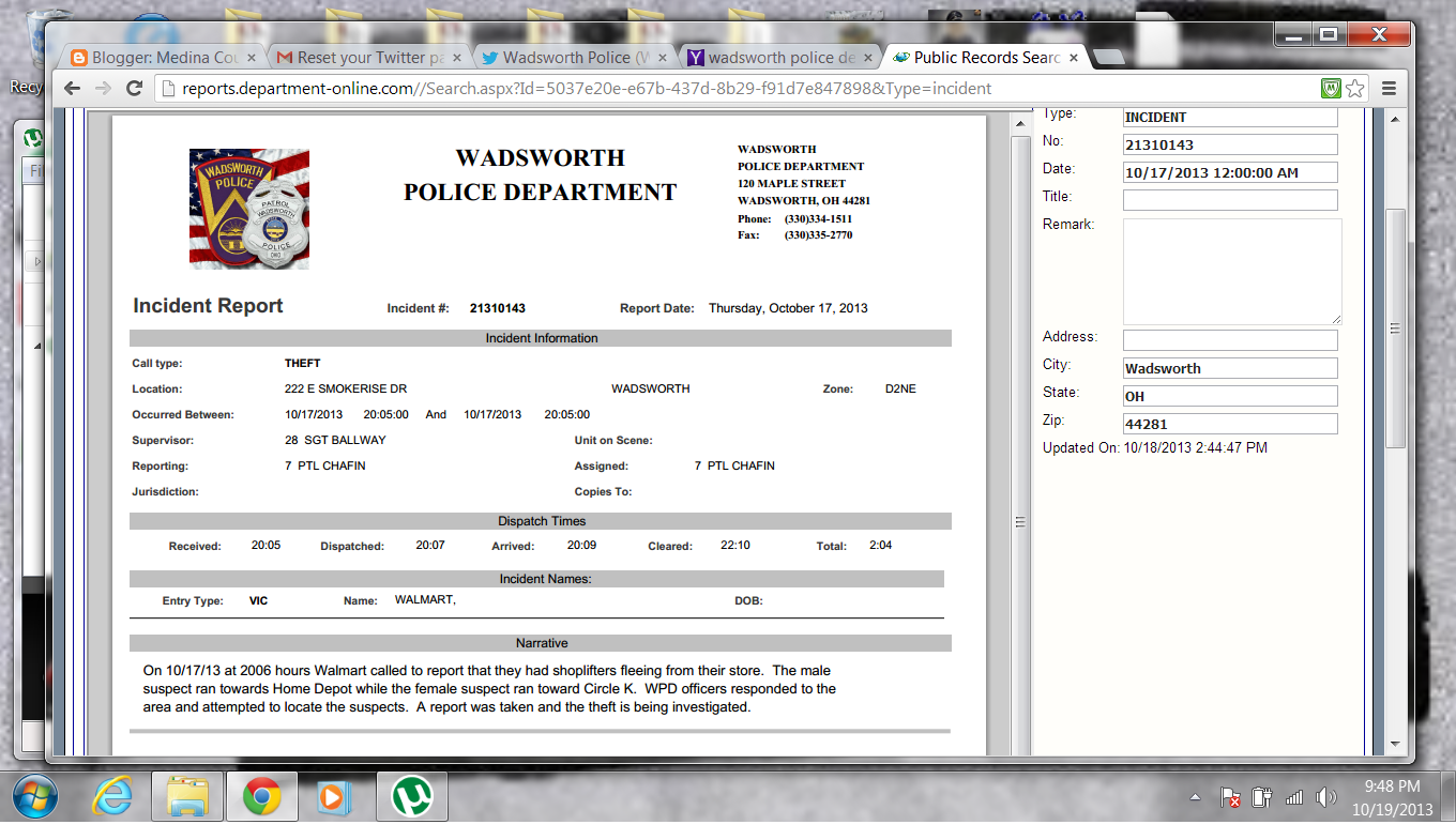 Medina County Corruption: Wadsworth Police Corruption; Continued Harassment