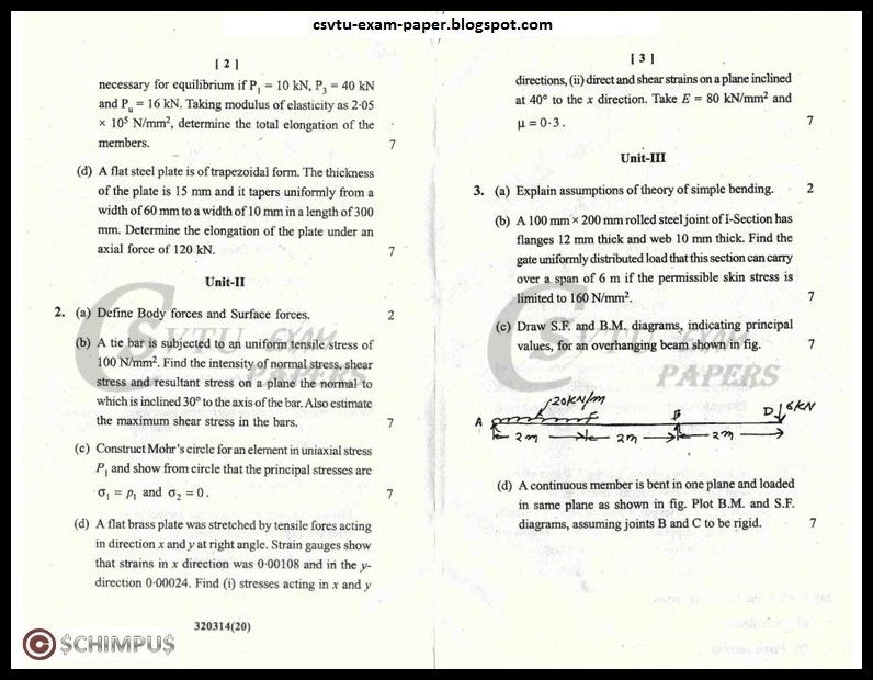 CSVTU EXAM PAPERS: CIVIL 3RD SEM MECHANICS OF SOLIDS APRIL-MAY 2008