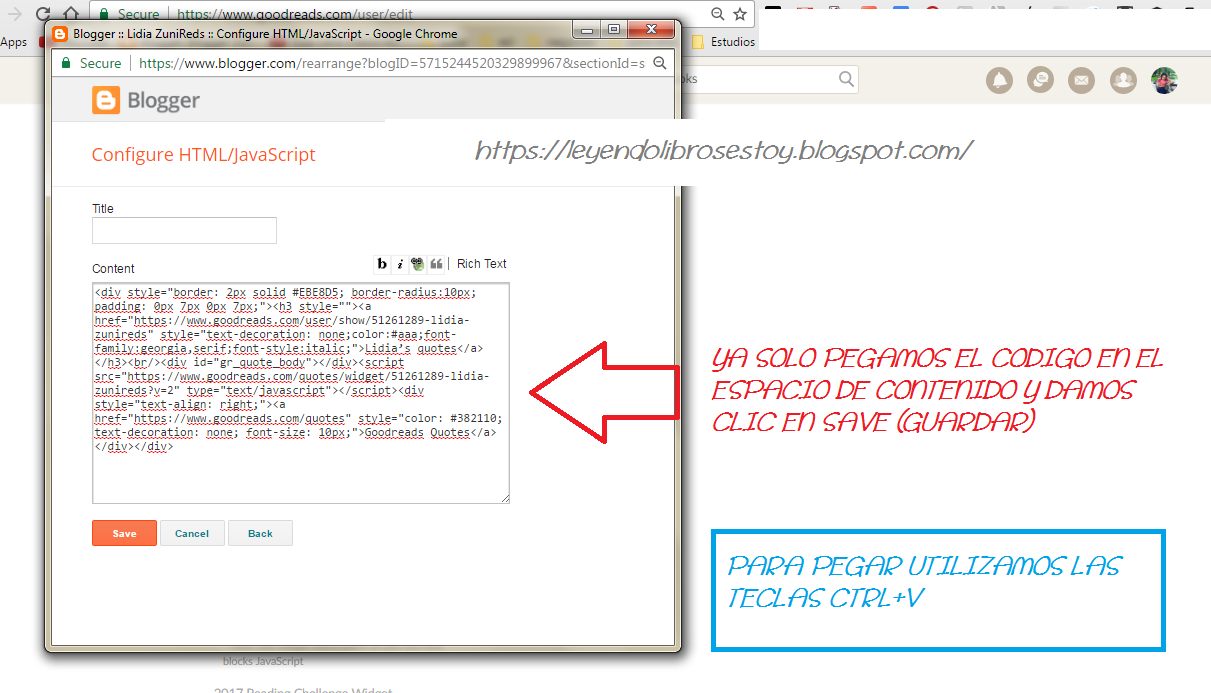 Agregar widgets de GOODREADS en tu blog (paso a paso)