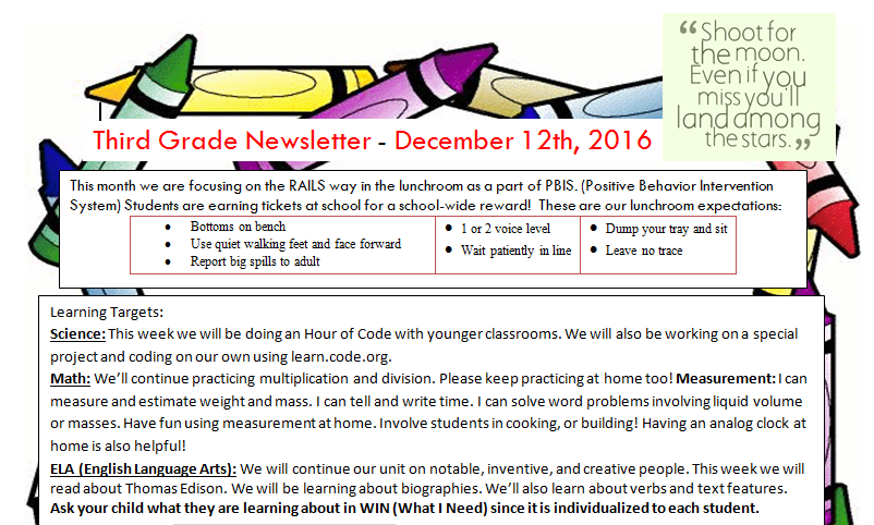 Mrs. Smith's classroom blog: 12-12-16 Newsletter
