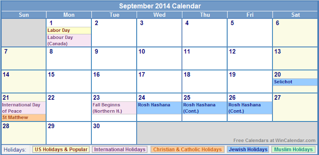 September 2014 Calendar Printable with Holidays - Printable Calendar ...