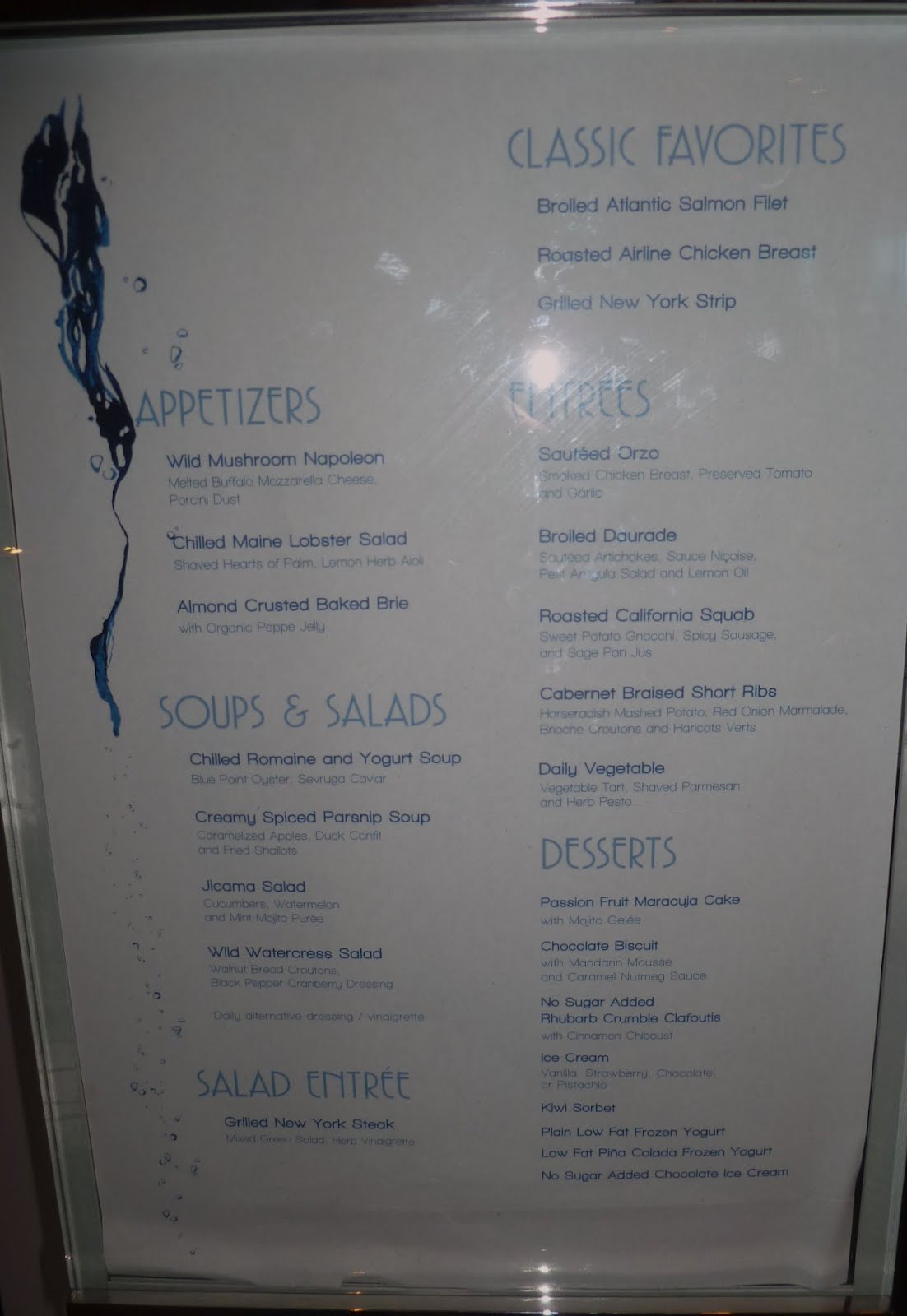 Transatlantic on Solstice from a Celebrity Newcomer: Blu menus