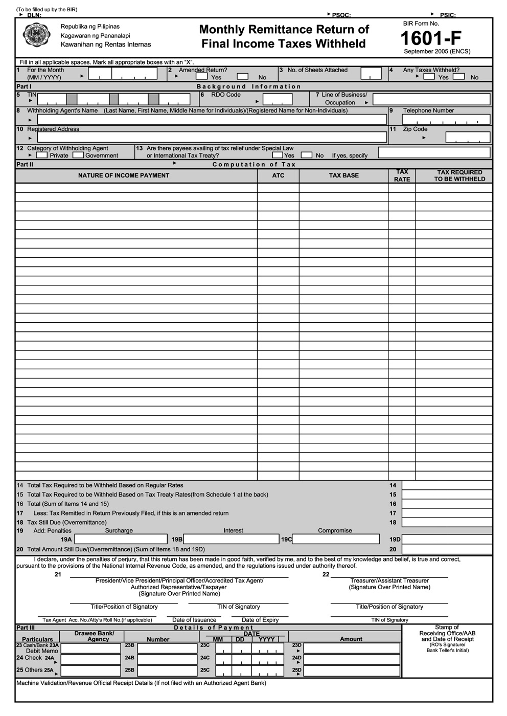 busapcom: BIR Form No. 1601F