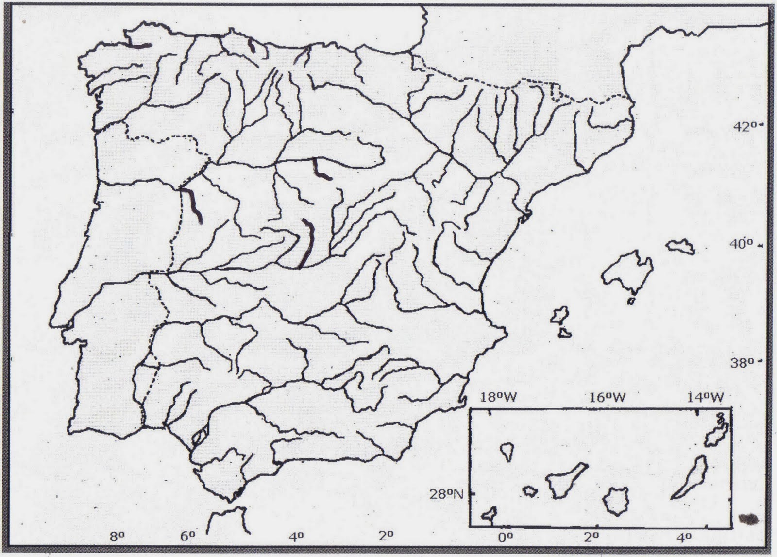Mapa Fisico Mudo Rios De España Para Imprimir
