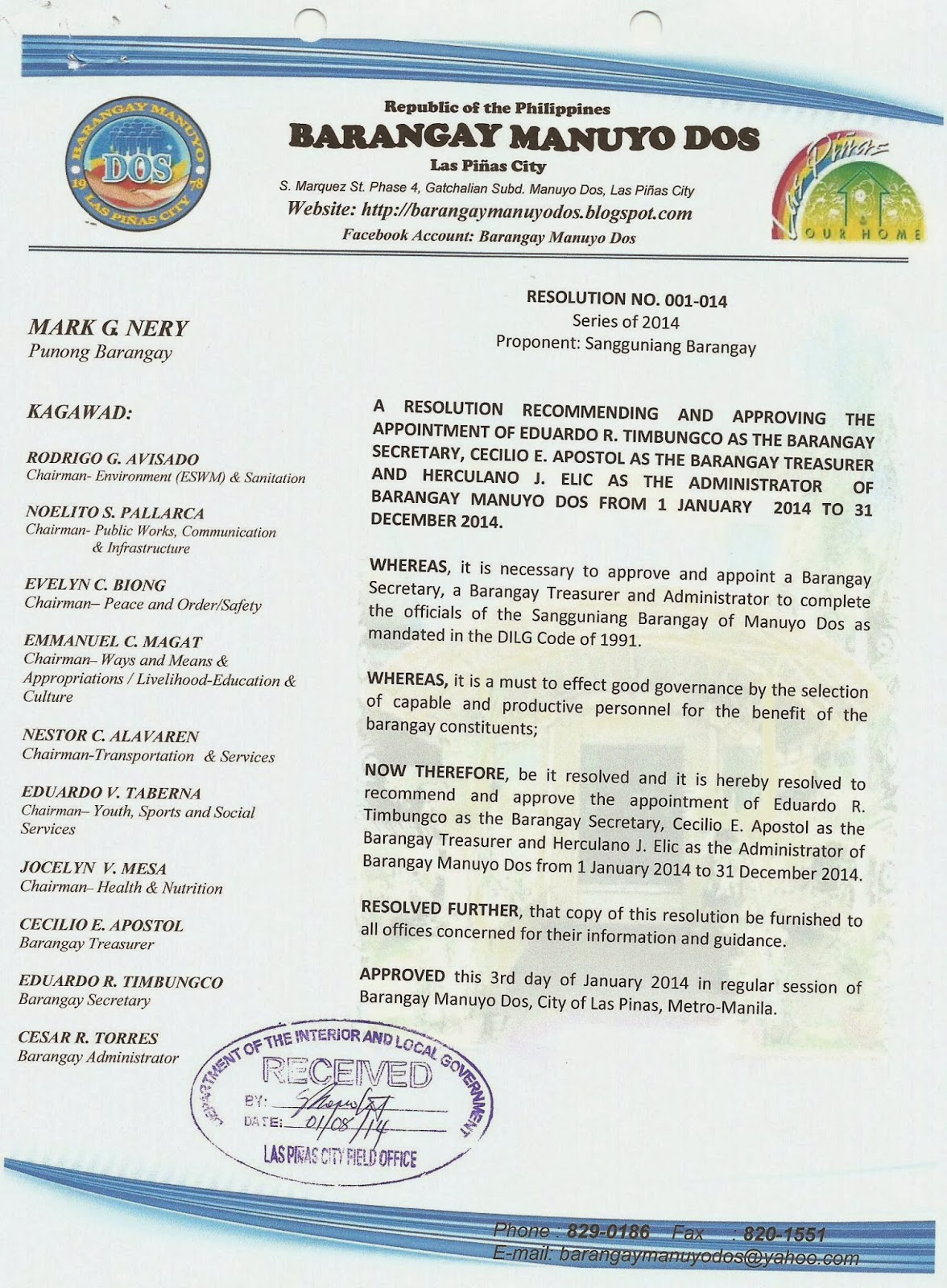 Barangay Manuyo Dos: January 2014