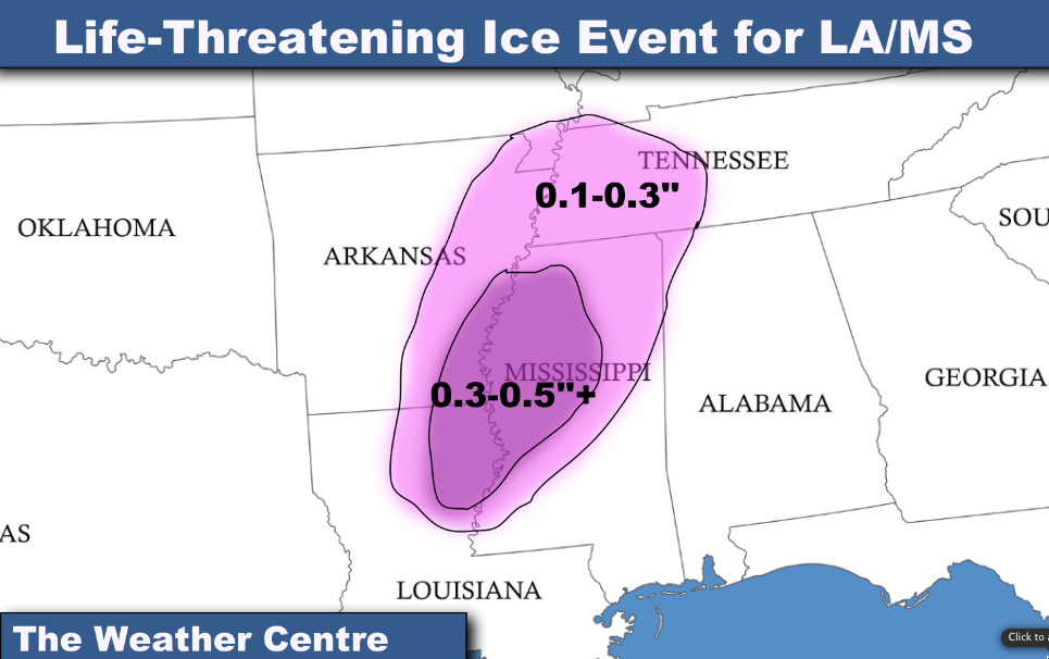 The Weather Centre: Life-Threatening Ice Accumulation Likely in Louisiana
