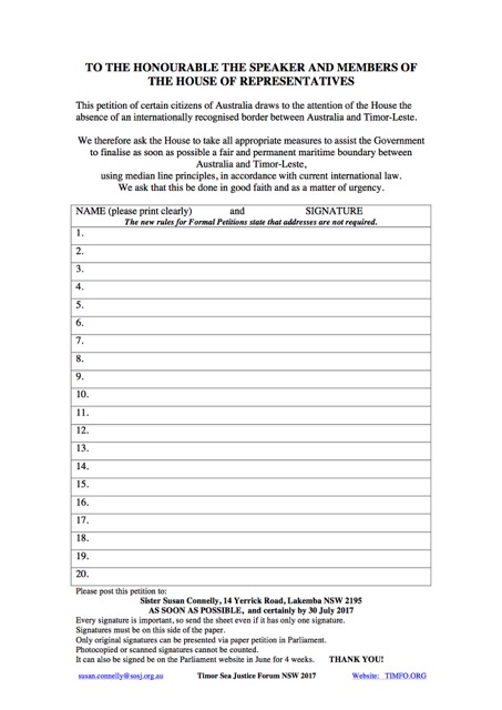 East Timor Law and Justice Bulletin: Form of Petition to the Australian ...