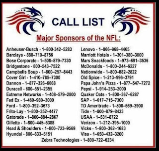 The Old Jarhead: NFL Sponsors phone numbers--call them