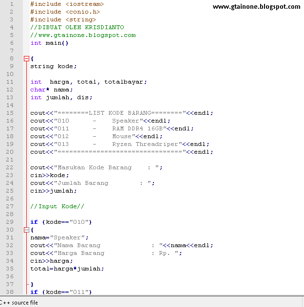 Contoh Program C++ Kode Barang, Harga dengan menentukan mendapatkan ...