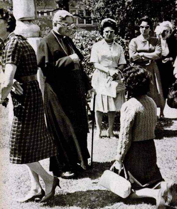 Bishop Joseph Rummel is in his garden as Mrs. Una Gaillot ...