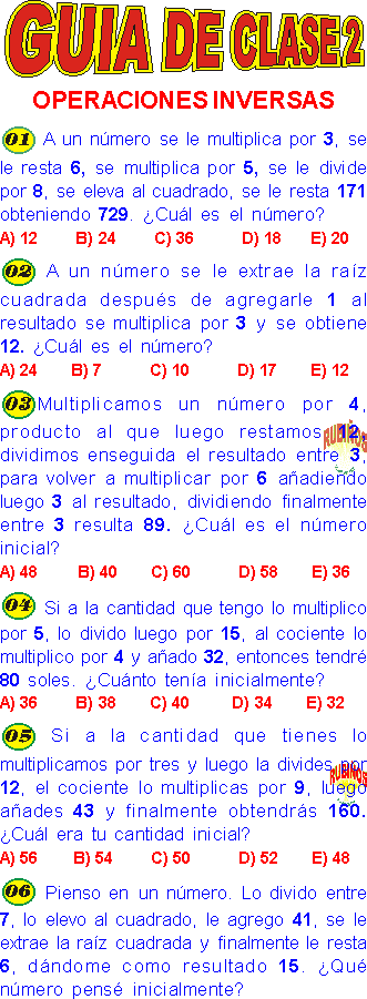 CUATRO OPERACIONES EJERCICIOS RAZONADOS RESUELTOS DE HABILIDAD LÓGICO ...