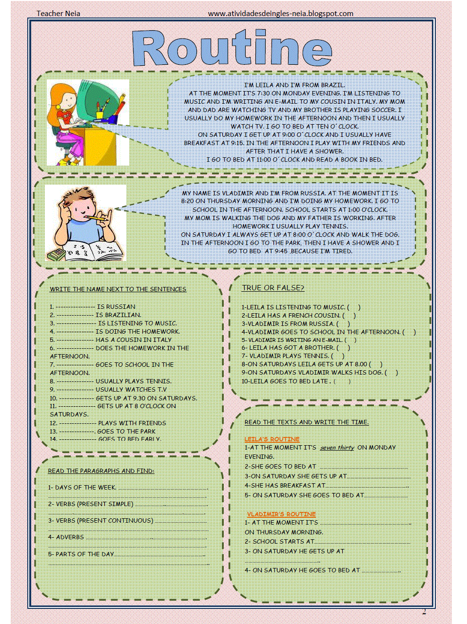 Atividades de Inglês: SIMPLE PRESENT EXERCISES - 7º ANO