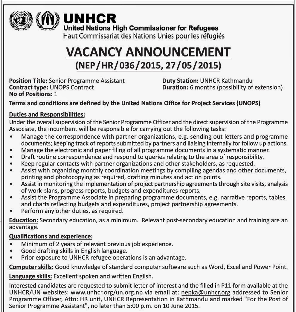 Job Vacancy at United Nations High Commissioner for Refugees (UNHCR ...