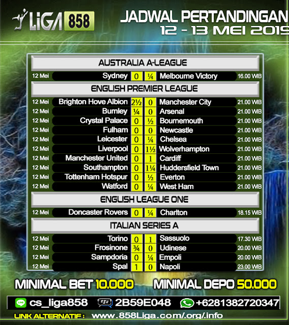 Jadwal Pertandingan Sepak Bola Tanggal 12 - 13 Mei 2019 | PREDIKSI SKOR ...