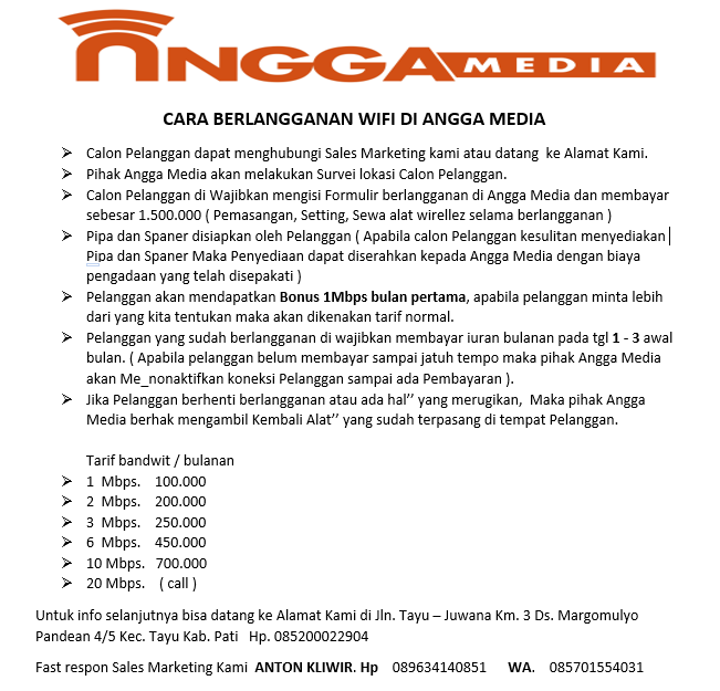 Angga Media: Syarat Dan ketentuan Cara pemasangan wifi Di ANGGA MEDIA