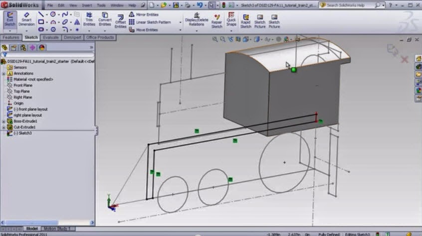How to draw 3d Train 2 with Layout Sketches in Solidworks Tutorial ...