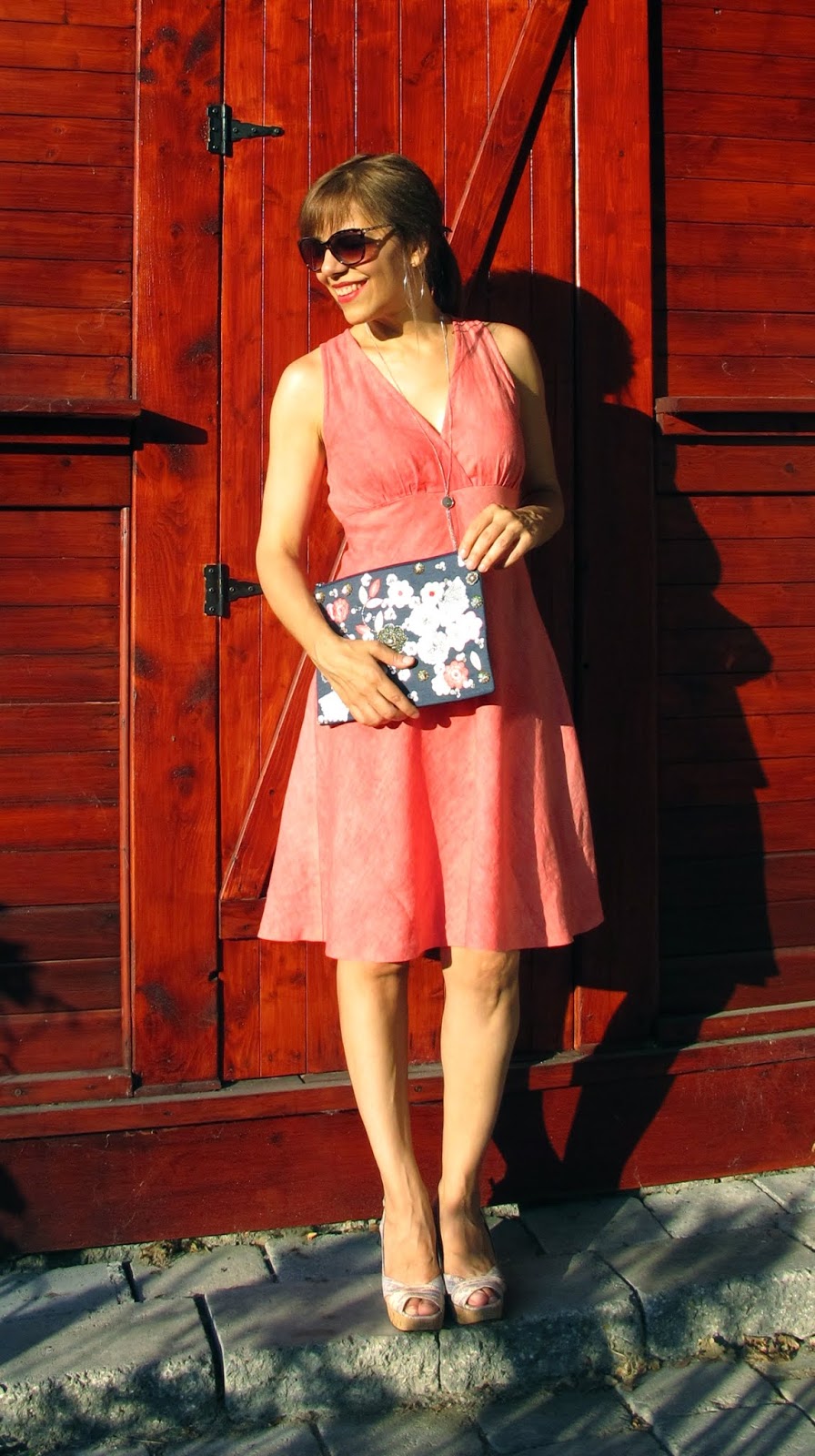 Marfy 6194 coral linen dress / Robe Marfy 6194 en lin corail