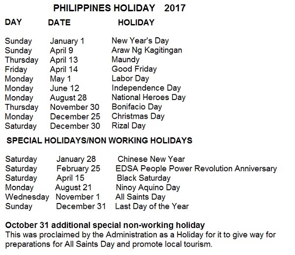 Philippines Holiday 2017 Global Pinays Niche Global Pinays Niche