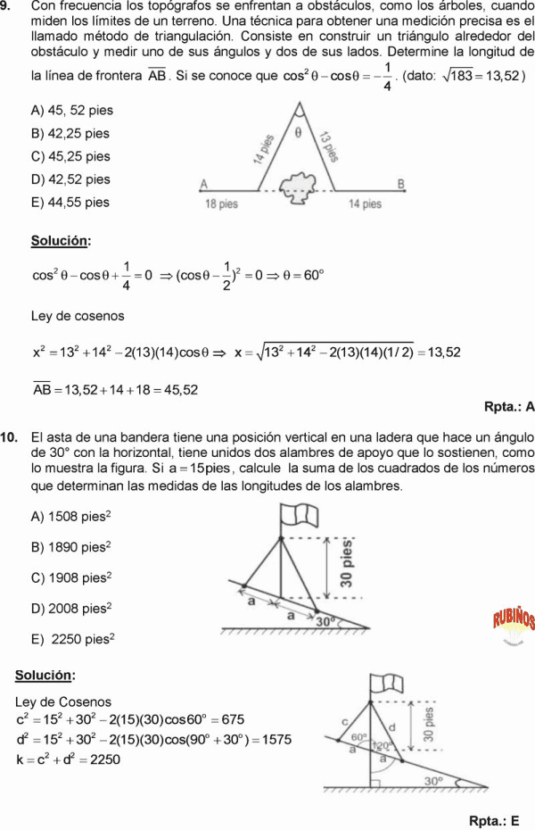 TEOREMA DEL COSENO PROBLEMAS RESUELTOS PDF
