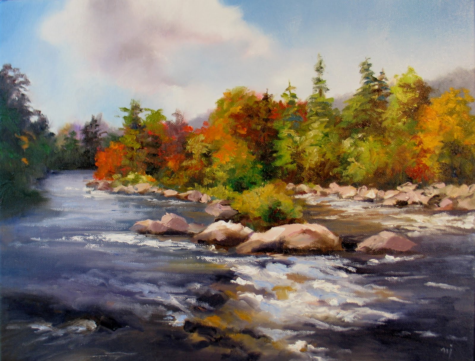 Nel's Everyday Painting: Fall Riverside - SOLD