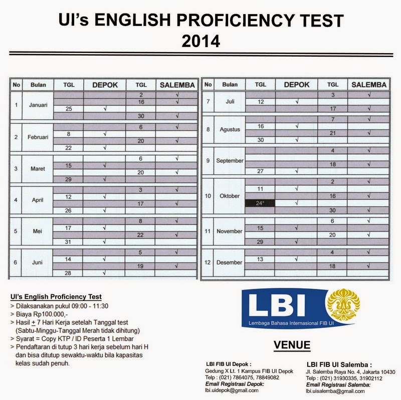 UI's English Proficiency Test ~ LBI FIB UI