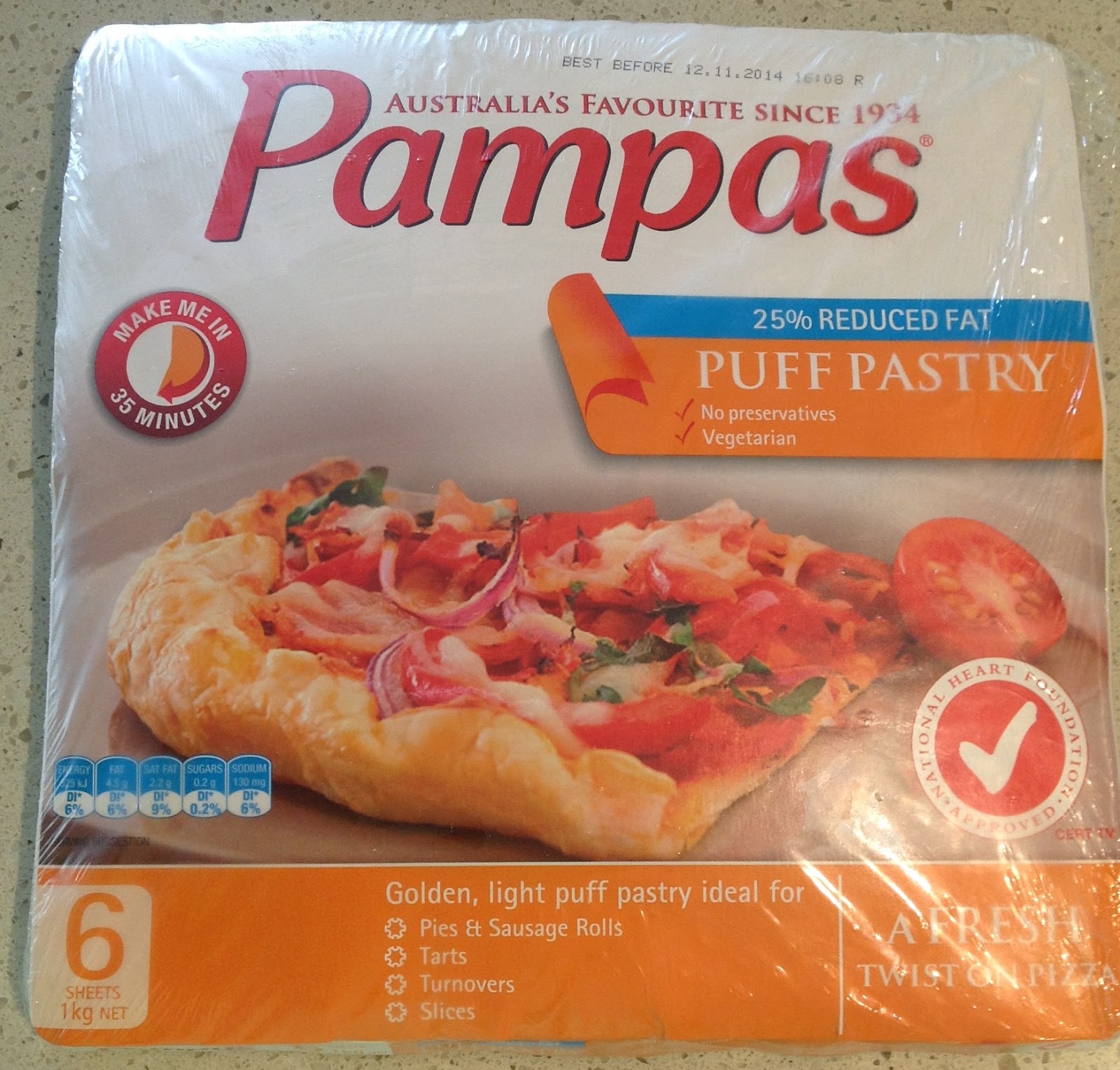 coles puff pastry calories