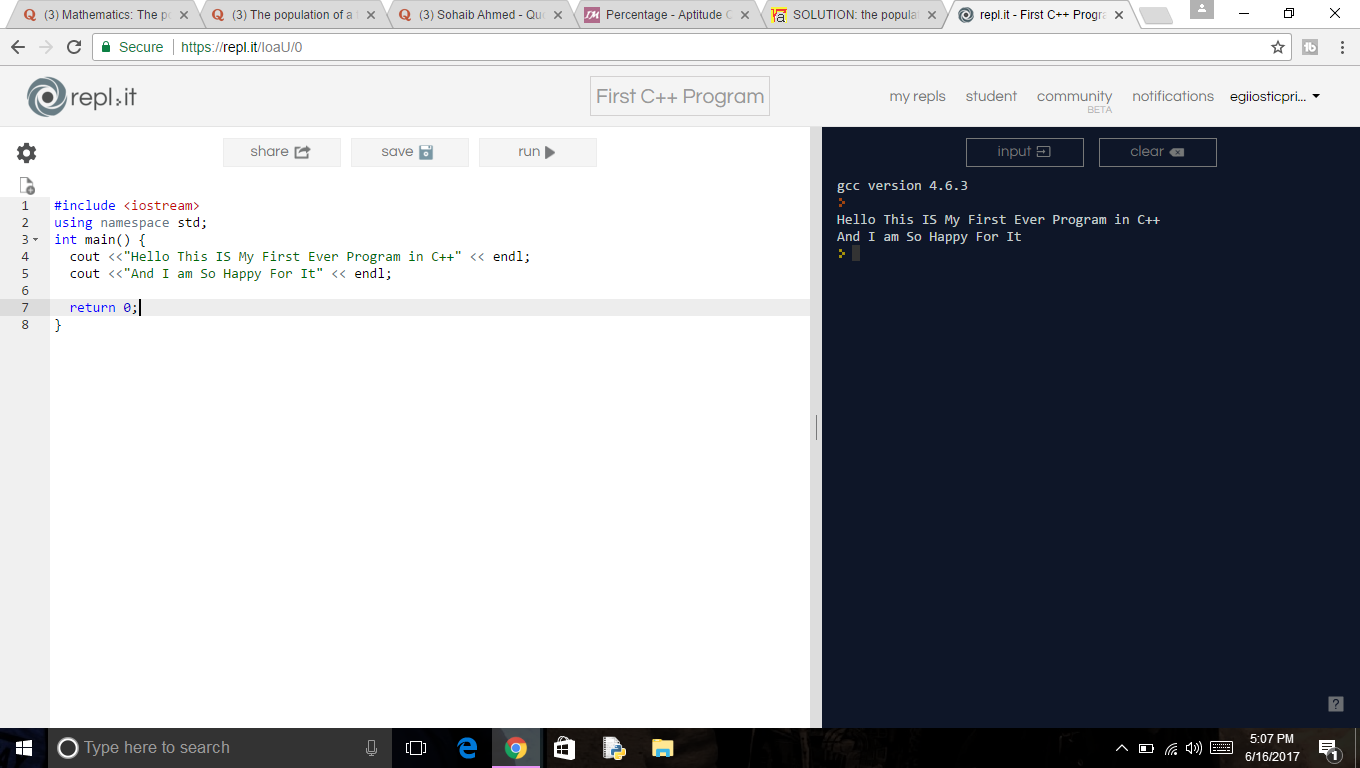 First Program in C++