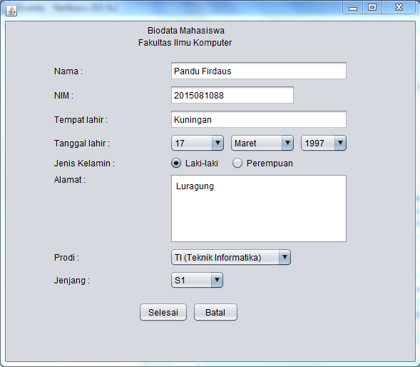 Praktikum Bahasa Pemrograman 2: Membuat form biodata Mahasiswa ...