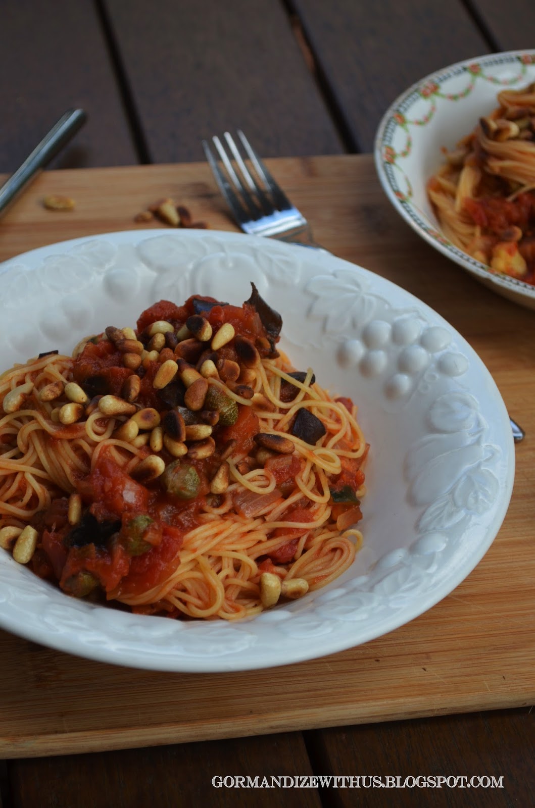 Gormandize: Roasted Vegetable Spaghetti with Capers and Pine Nuts