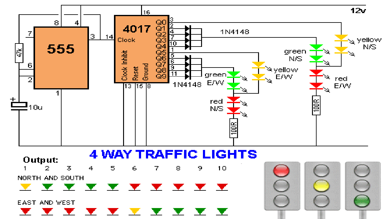 4 Way Traffic Lights Circuit - Elec.Eng.World