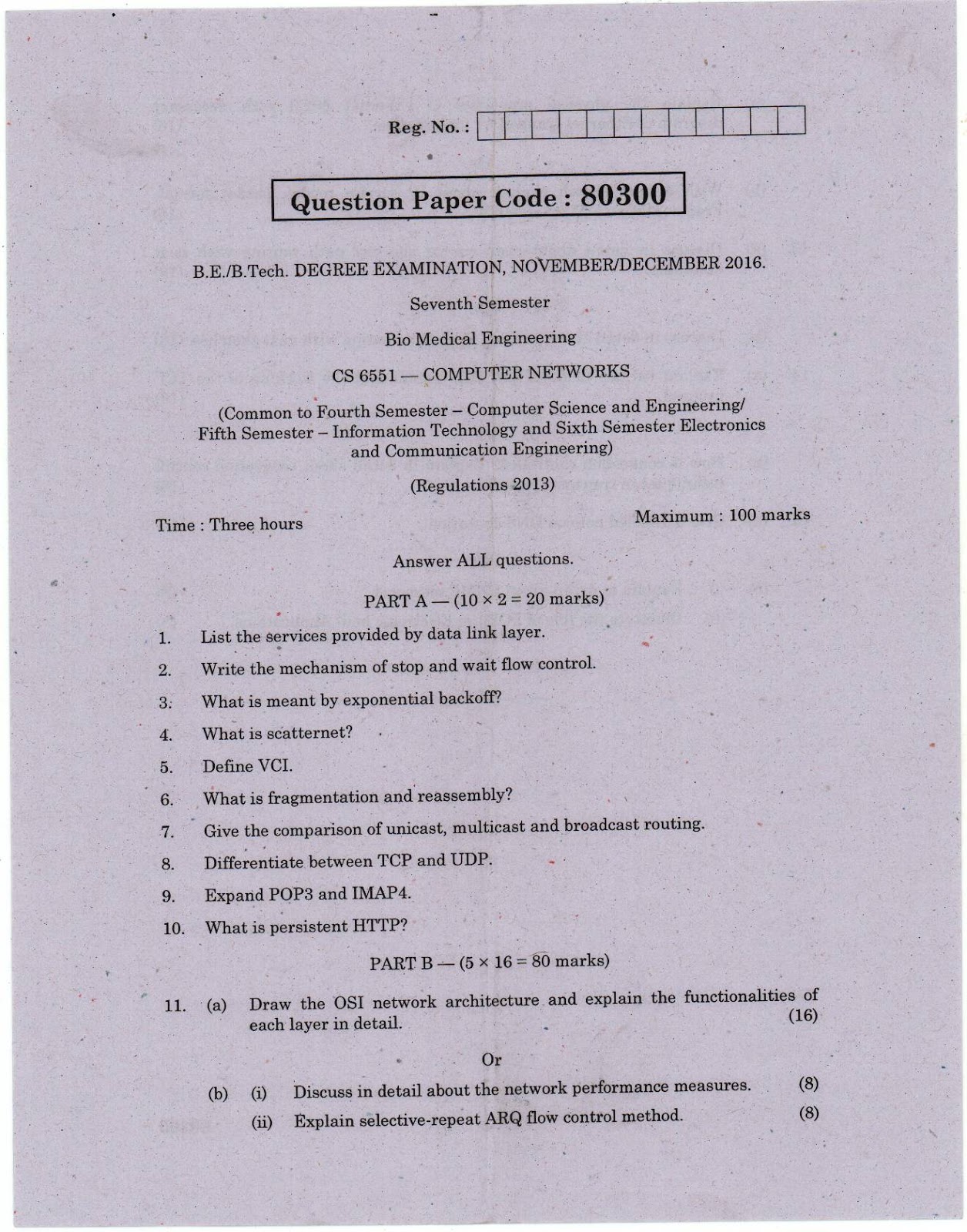 CSE Notes : SEM IV Question Papers 2016