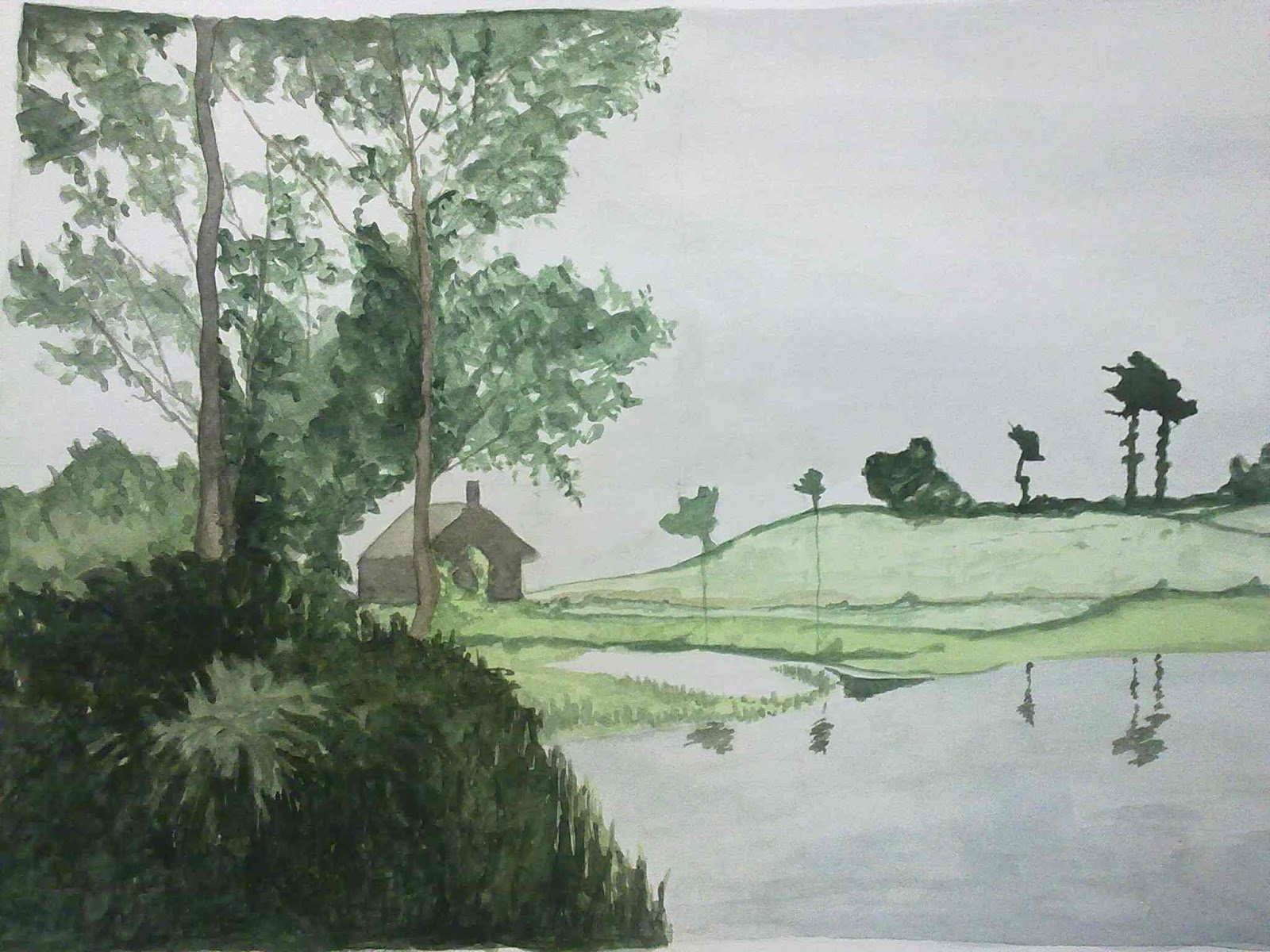 Estudio de Arte Orzán: Paisaje y estatua en acuarela