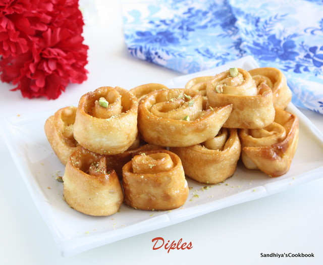 Sandhiya's Cookbook: Diples | Golden Diples | Greek Pastry in Honey Syrup