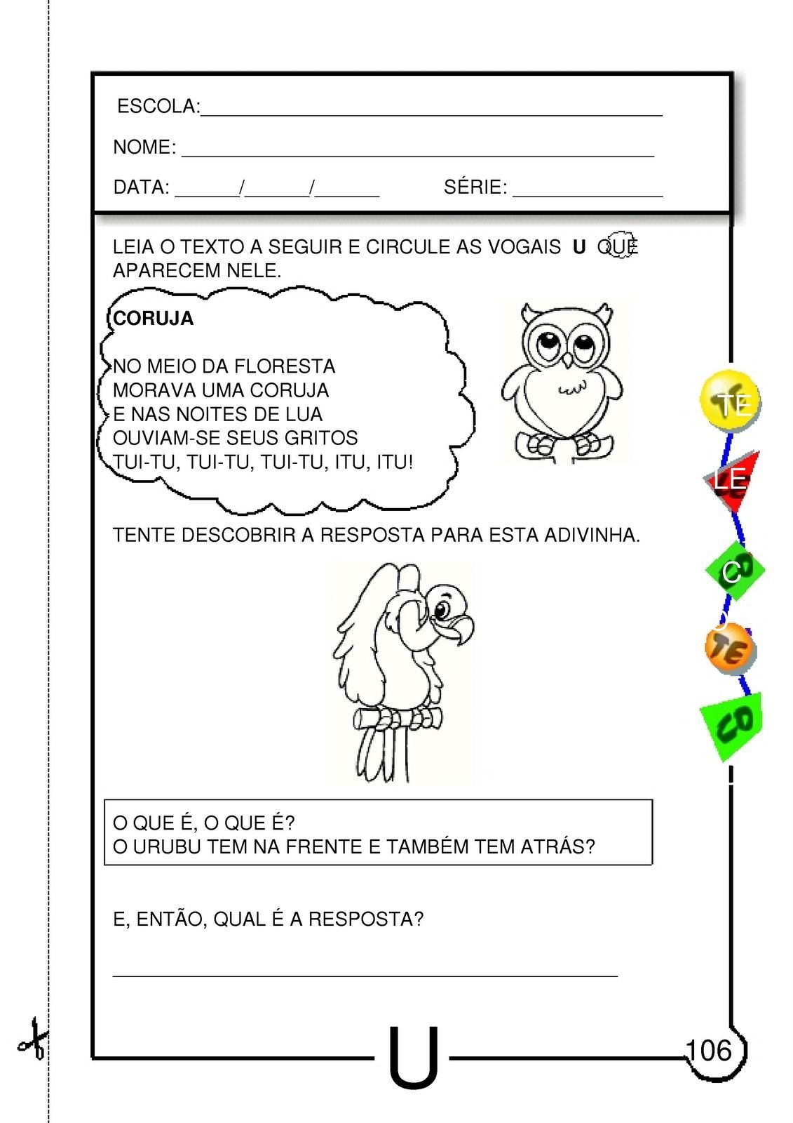 Atividades com a vogal U - atividades com vogais-ESPAÇO EDUCAR