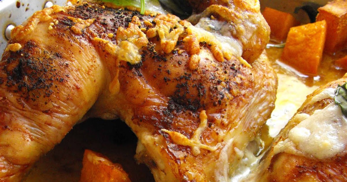 As receitas lá de casa: Frango do campo no forno com abóbora