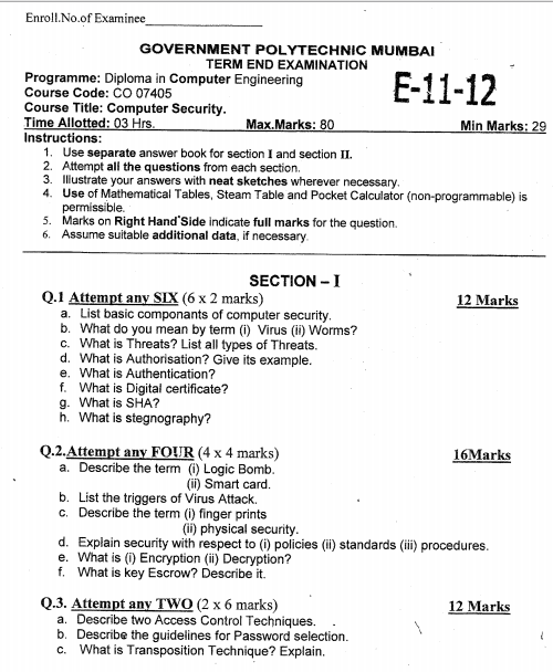 CO 07405 Computer Security Government Polytechnic Mumbai 2012 Question ...