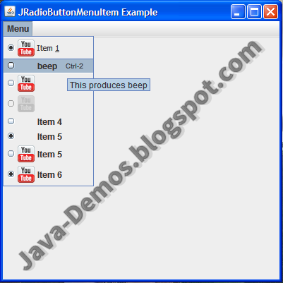 JRadioButtonMenuItem in Swing Example for Beginners — Java Demos