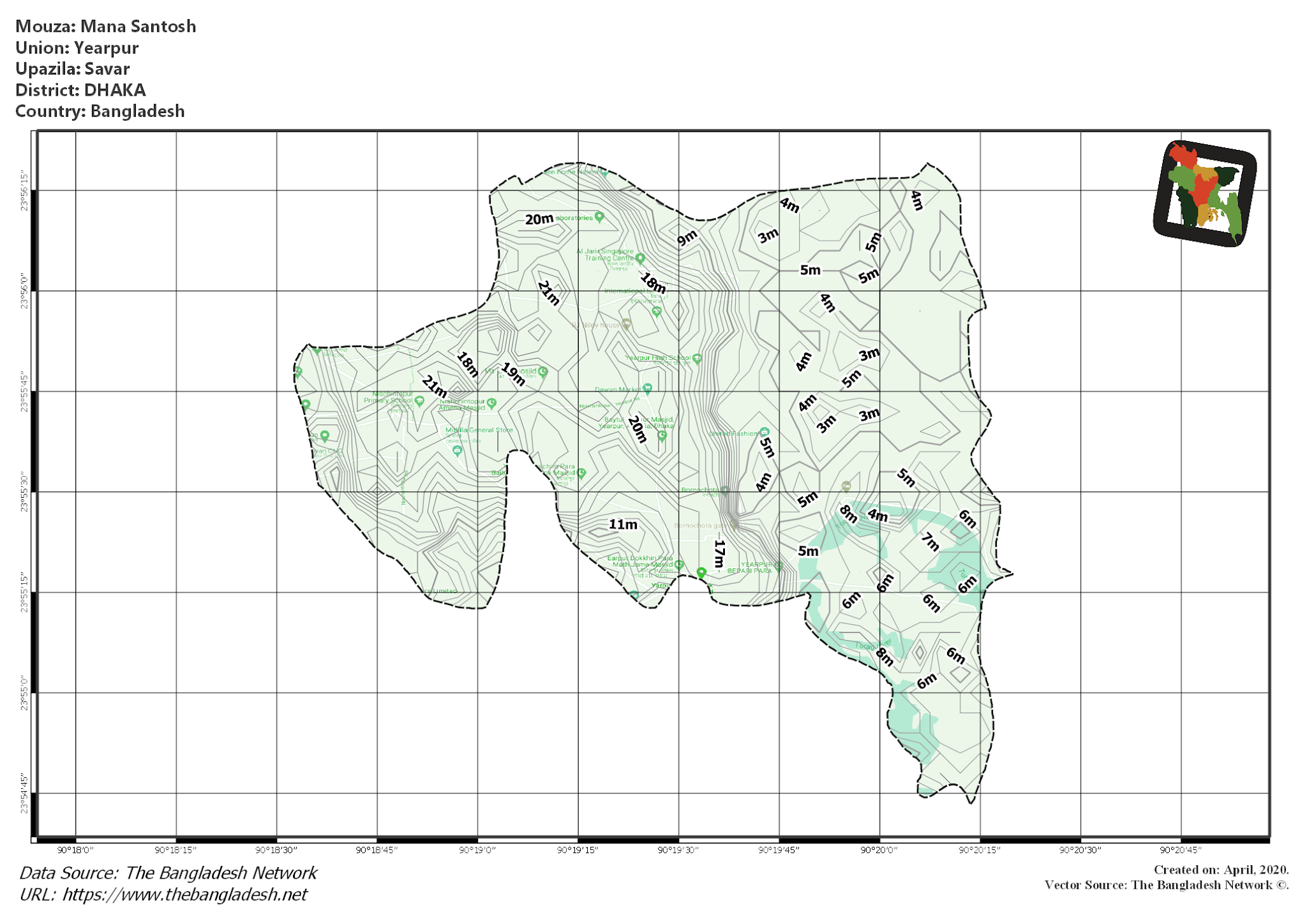 Map of Mana Santosh Mouza, Savar, Dhaka