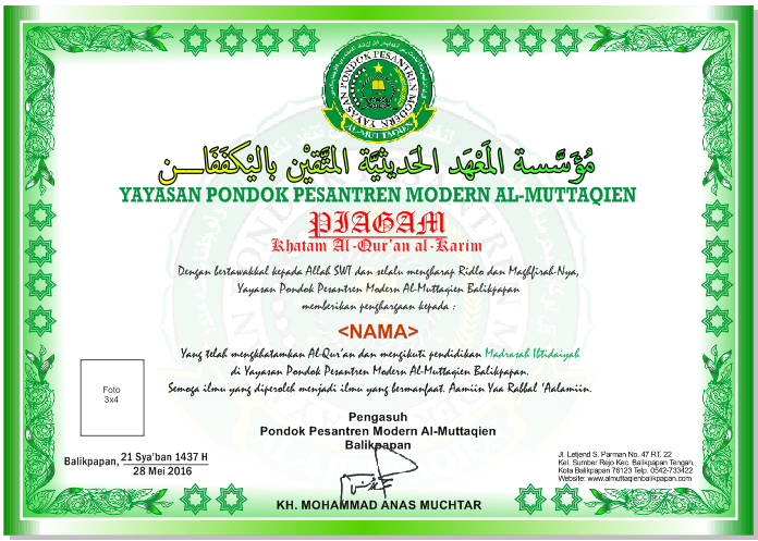 Desain Piagam Khatam Al-Qur'an - Sekolah Islam Berbasis Pesantren ...