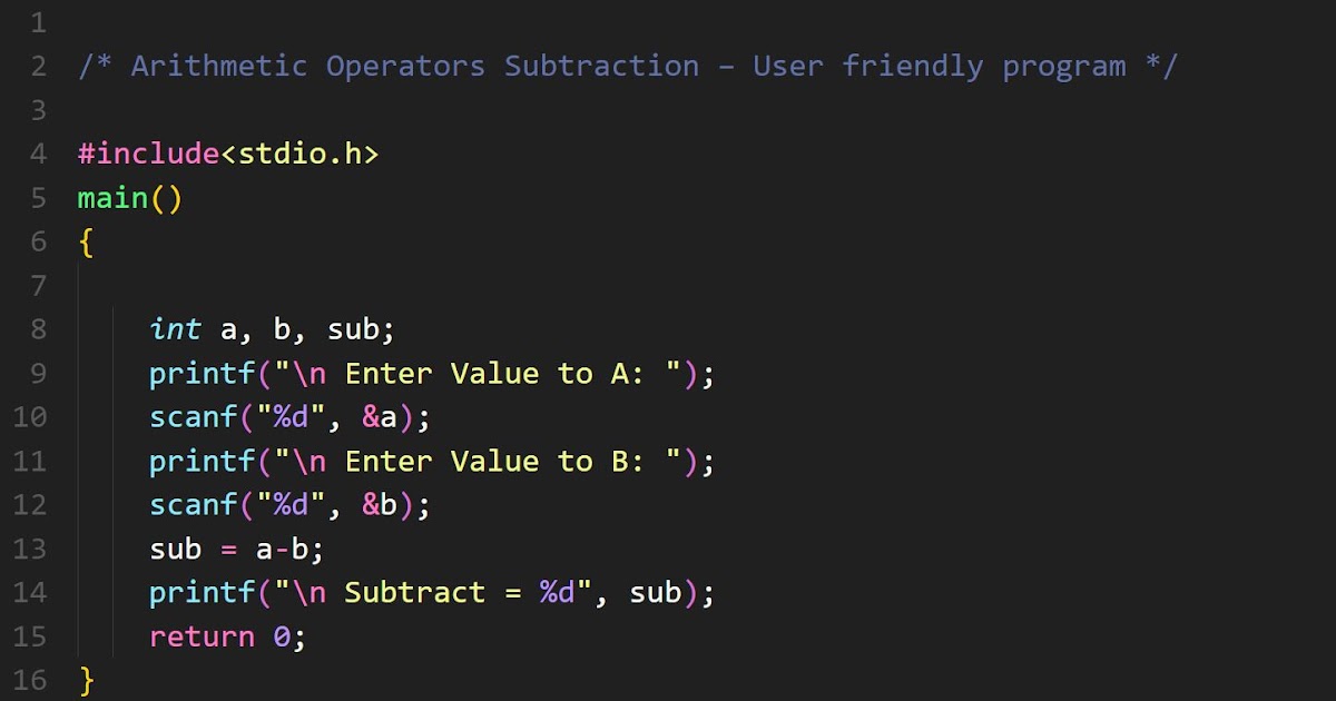 C Program to Subtract two numbers - TechZuk
