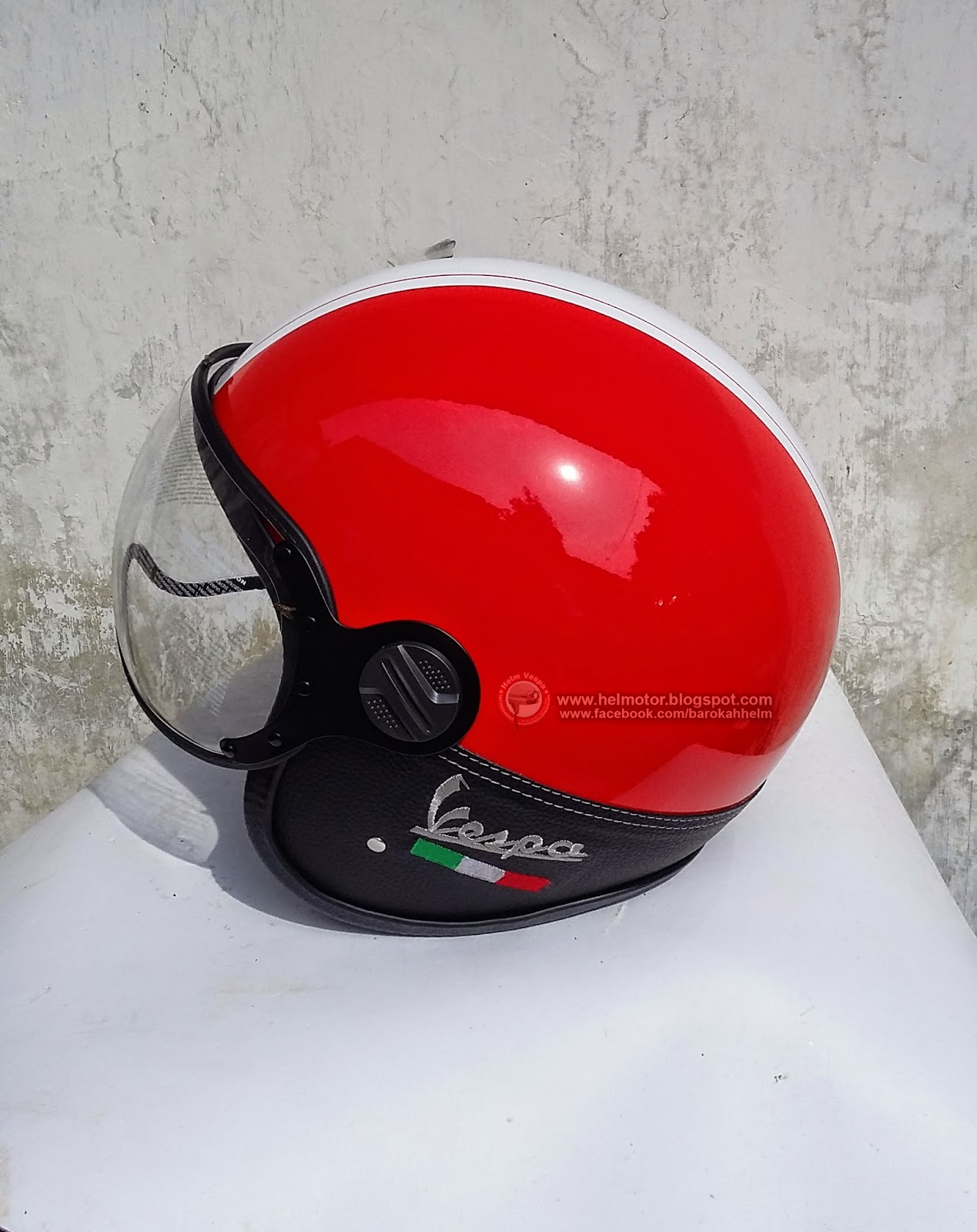 Helm Retro KZ Merah F ~ Helm Vespa