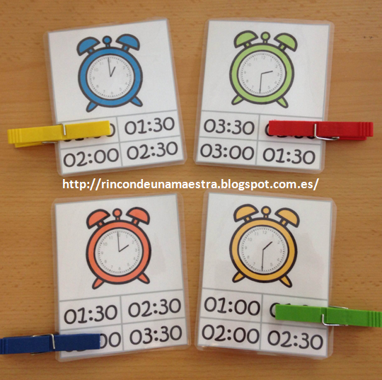 Rincón de una maestra: Tarjetas relojes HORA EN PUNTO E Y MEDIA