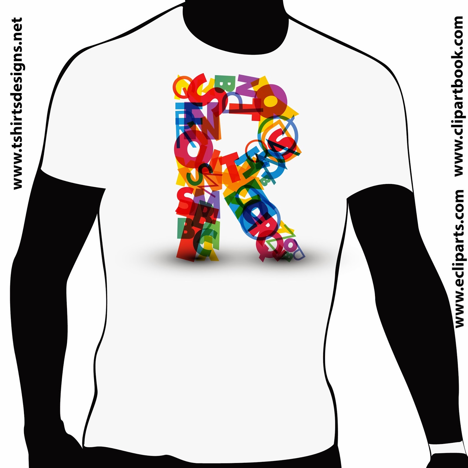 free clip arts: Digital Alphabetical Letters T-shirts Print designs