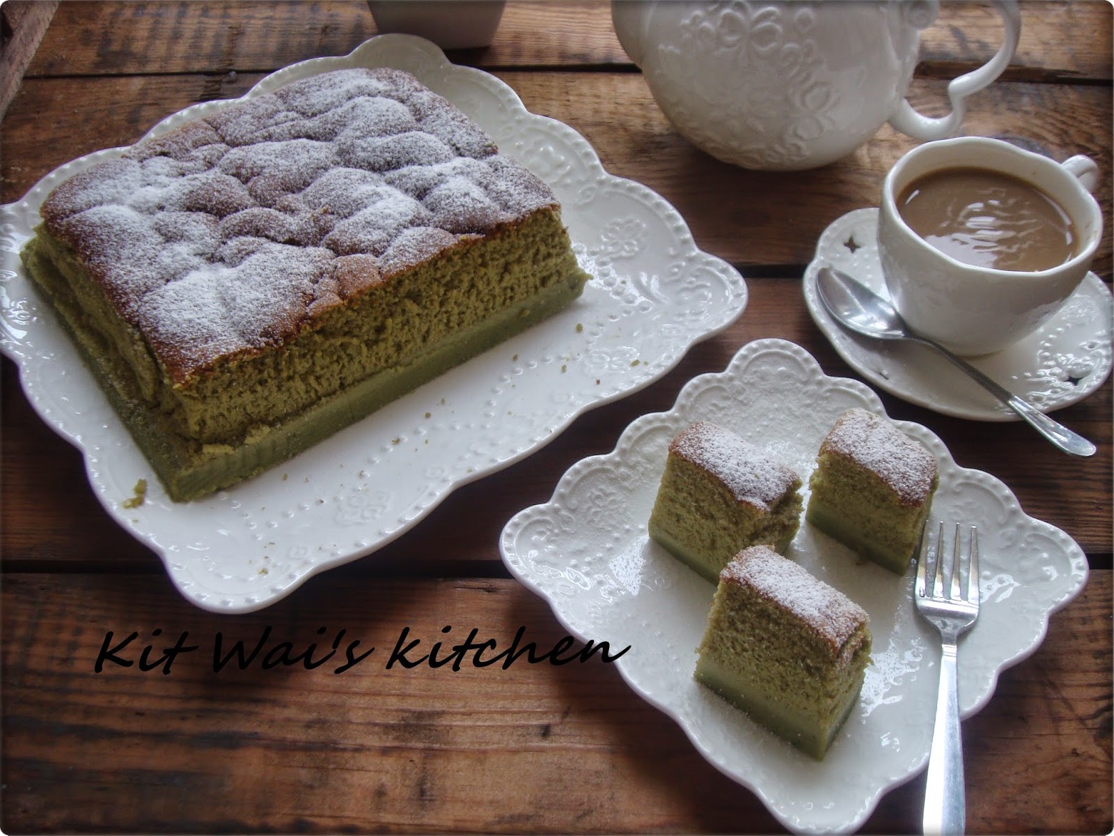 Kit Wai's kitchen : 抹茶魔术卡士达蛋糕 ~ Matcha Magic Custard Cake